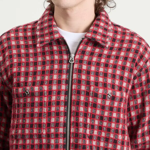 Brain Dead Check Mate Flannel Zip Shirt In Black Multi - 40% Off